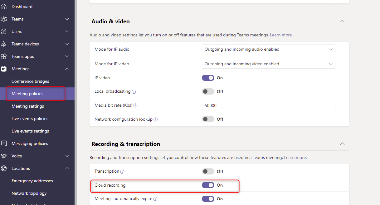 Enable Teams cloud recording - IT Support Camp