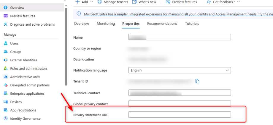 How to add a privacy statement URL in the Azure AD - IT Support Camp