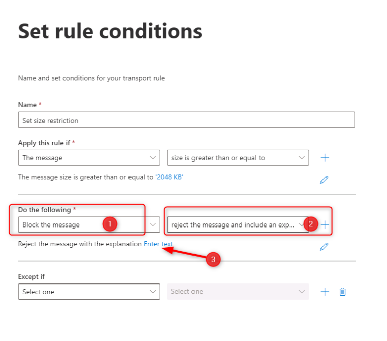 How to create a mail flow rule to restrict email size in Exchange ...